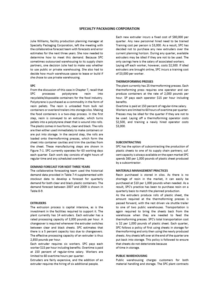 Specialty Packaging Corporation Pdf Warehouse Extrusion