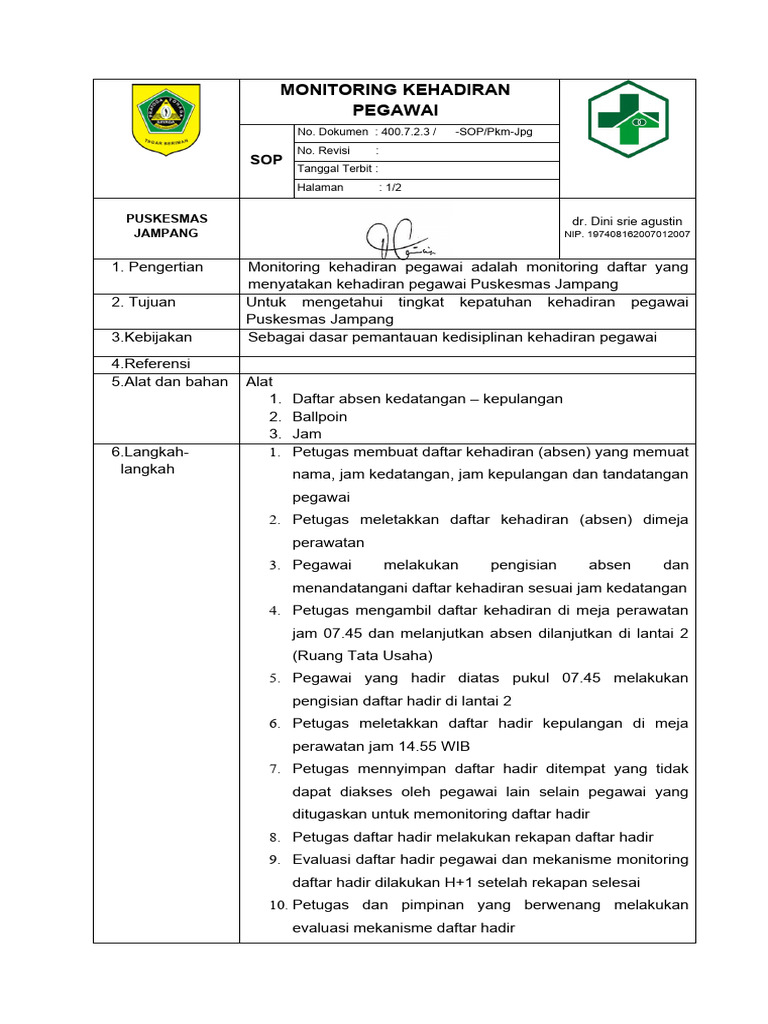 SOP Monitoring Kehadiran Pegawai | PDF