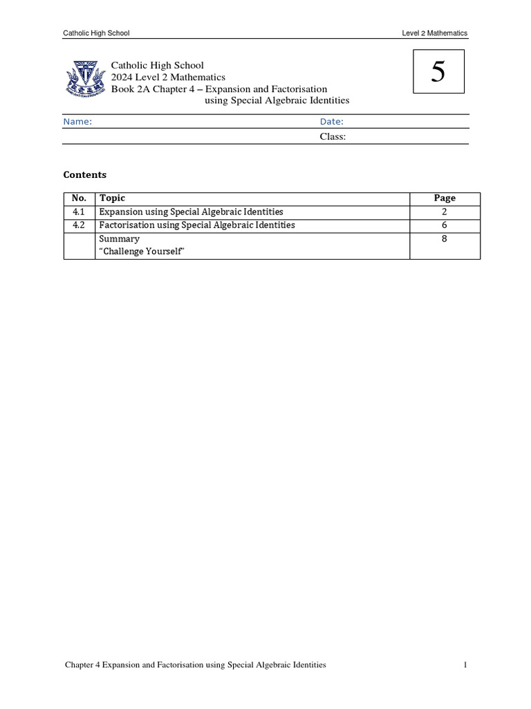 Notes 5 - Level 2 CHP 4 (Book 2A) Expansion and Factorisation Using ...
