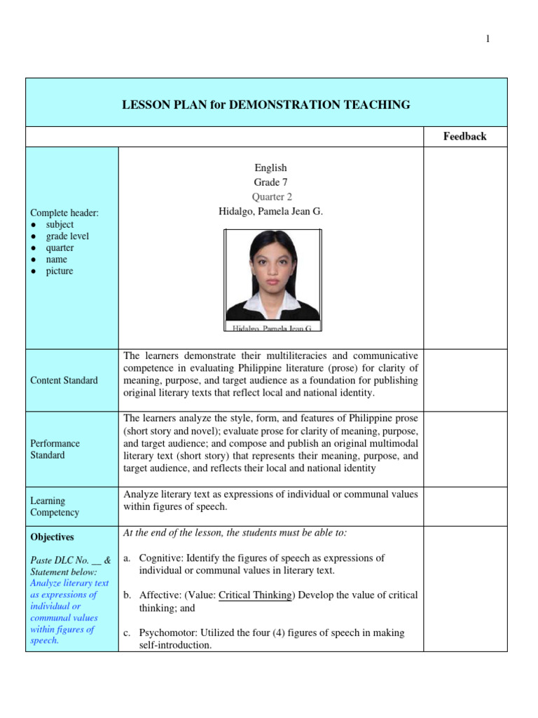 E2 Hidalgo Lesson Plan | Download Free PDF | Metaphor | Anthropomorphism