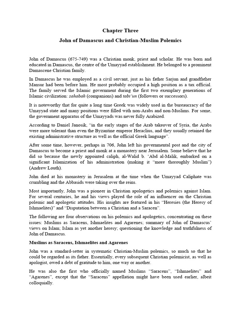 3 John of Damascus and Islam 2 | PDF | Ishmael | Heresy
