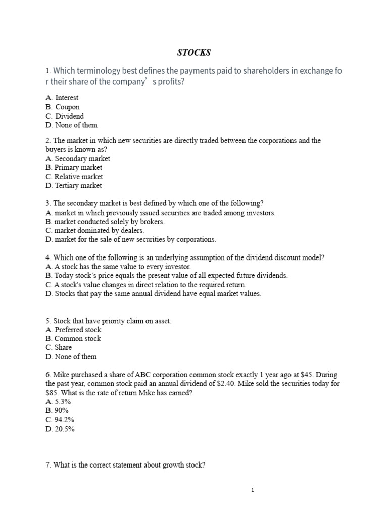 FM MCQ | Download Free PDF | Stocks | Dividend