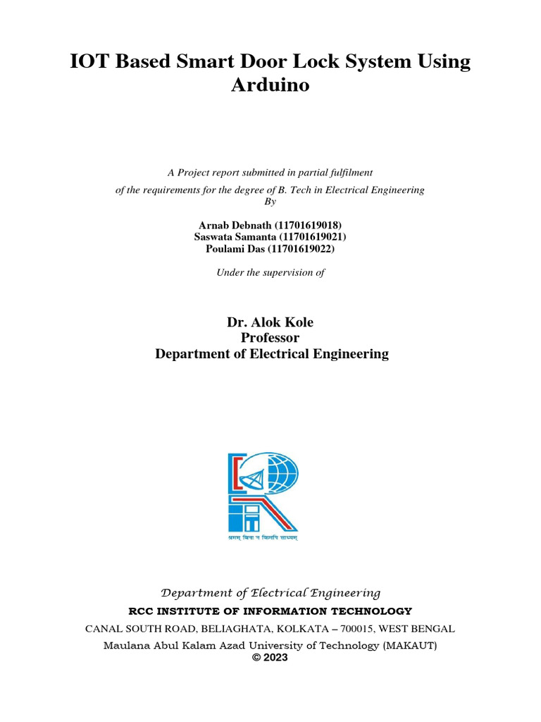 IOT Based Smart Door Lock System Using Arduino: Dr. Alok Kole Professor ...