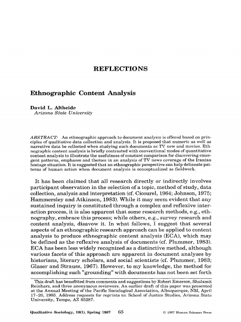 Ethnographic Content Analysis | PDF | Ethnography | Qualitative Research