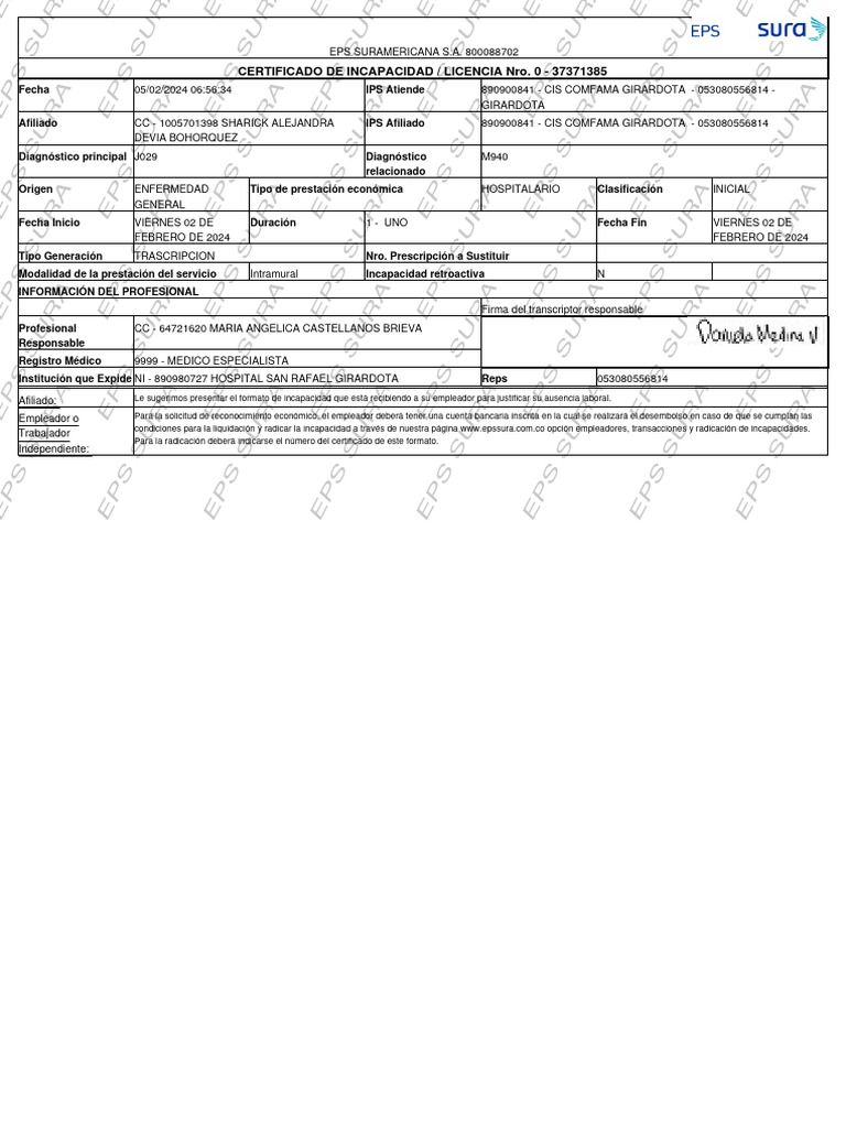 Incapacidad Sharick | PDF | Cuidado de la salud