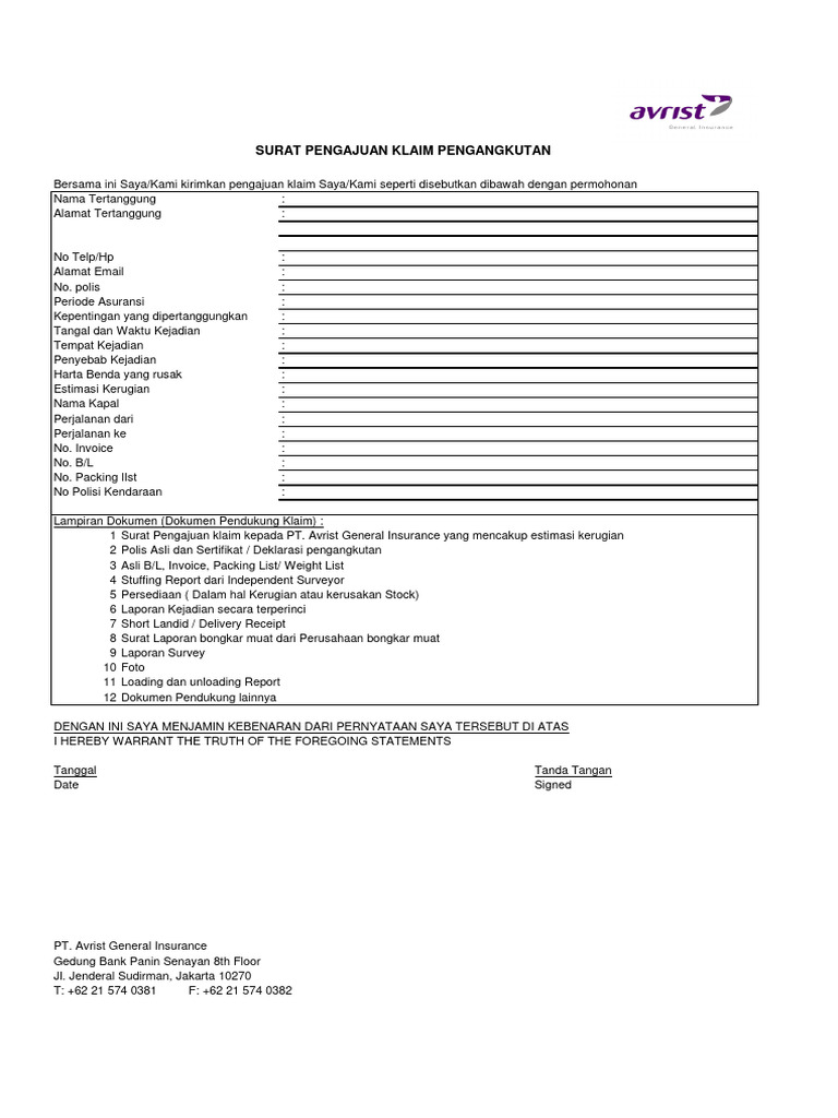 Form Klaim - Marine Cargo | PDF