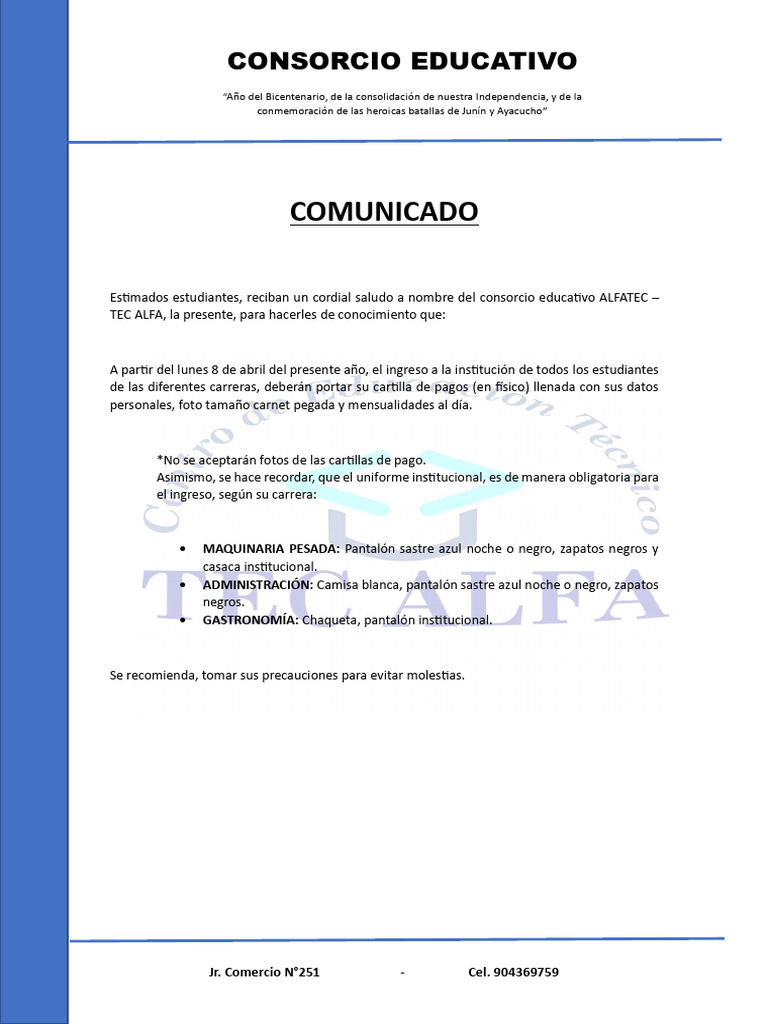 Comunicado - Tec Alfa | PDF