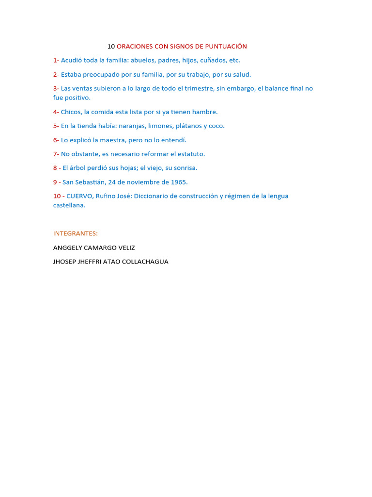 10 Oraciones Con Signos de Puntuación | PDF