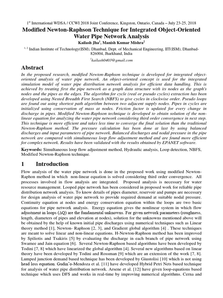 Modified Newton-Raphson Technique For Integrated Object-Oriented Water ...