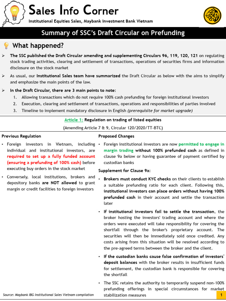 MSVN - Draft Circular On Prefunding Removal - Tyler | PDF | Securities ...