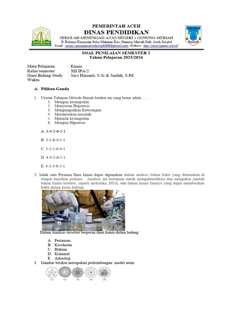 Soal Uas Kimia KLS Xii 2023-2024 | PDF