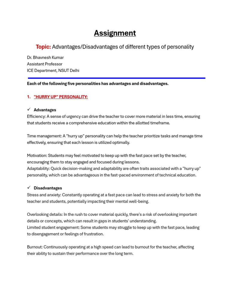 Assignment | PDF | Perfectionism (Psychology) | Teachers