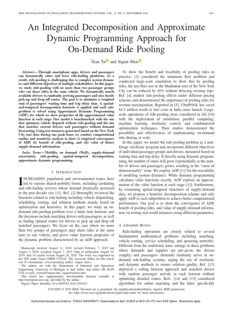 Yu and Shen (2020) | Download Free PDF | Mathematical Optimization | Dynamic Programming