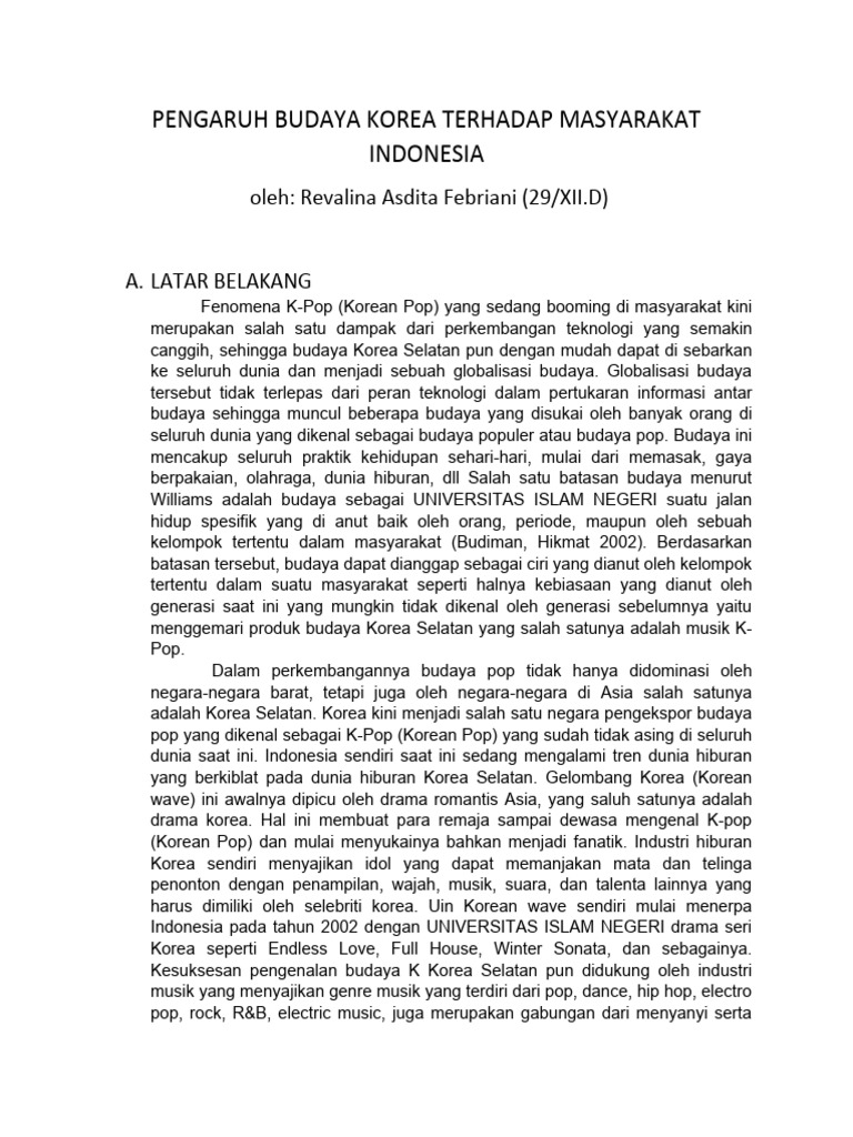 Pengaruh Budaya Korea Terhadap Masyarakat Indonesia | PDF | Seni
