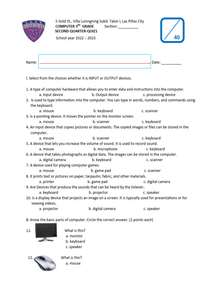 Computer 3 2nd QRT | PDF | Computer Keyboard | Input/Output