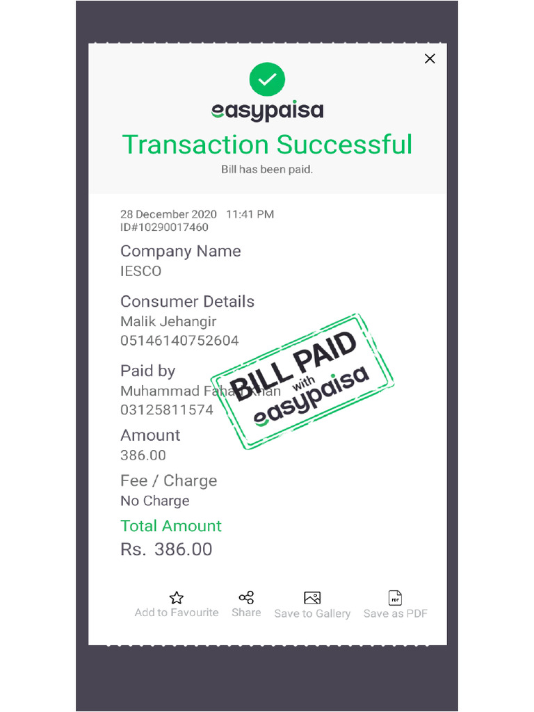 Easypaisa Receipts28122020234160 | PDF
