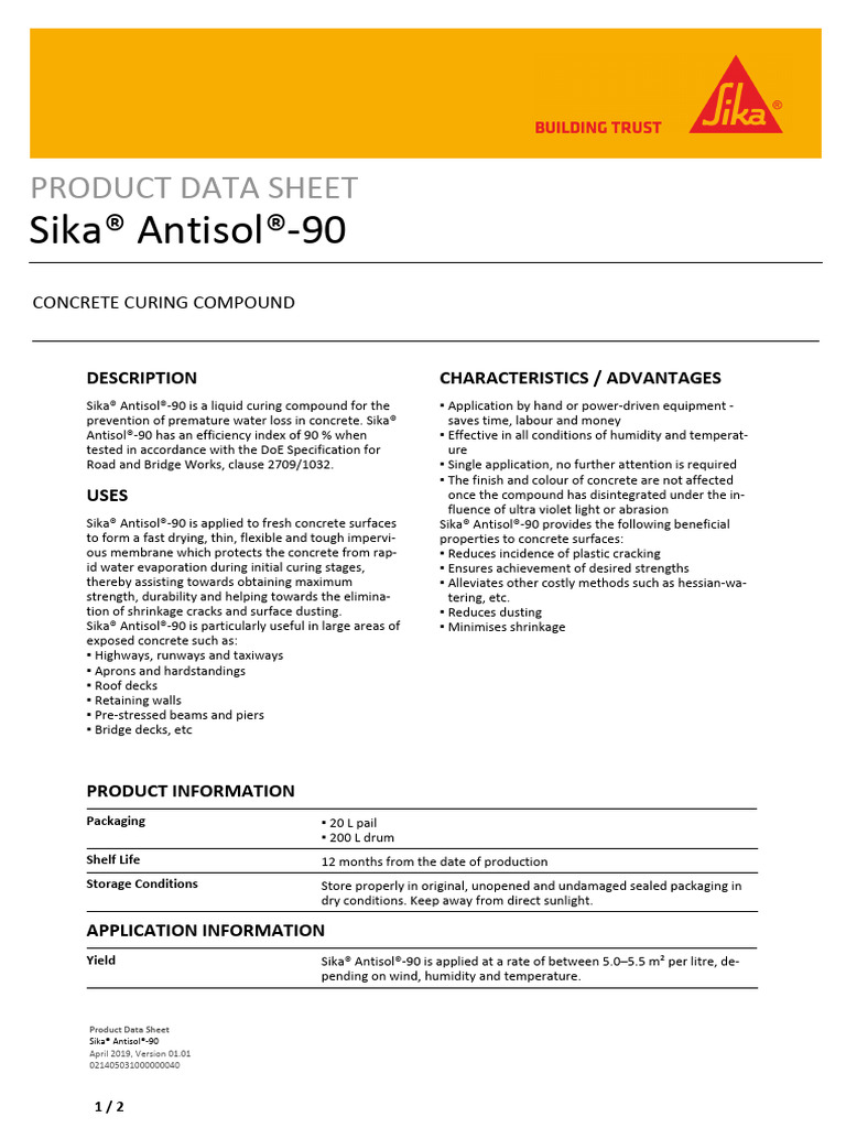 Sika Antisol-90-Product Data Sheet | PDF | Concrete | Materials