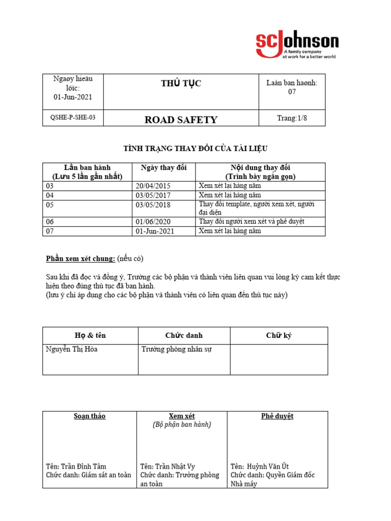 QSHE-P-SHE-03 Road Safety Policy (Ver07) | PDF