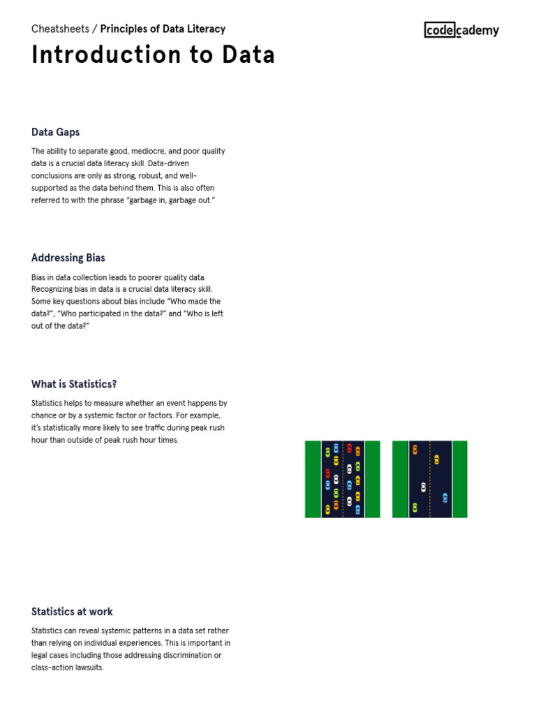 Principles of Data Literacy_ Introduction to Data Cheatsheet _ Codecademy | PDF | Categorical ...