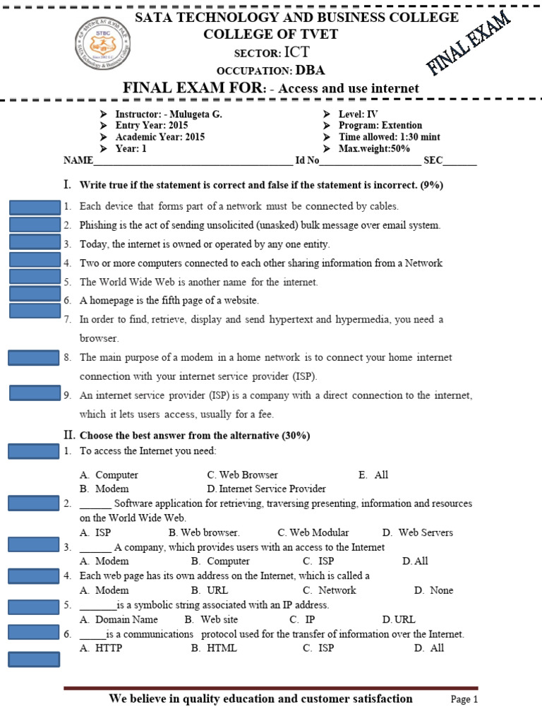 Acess and Use Internet FInal Exam 2023 Edited | Download Free PDF | World Wide Web | Internet & Web
