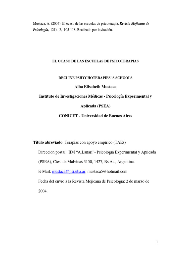 Declive de Escuelas de Psicoterapia | PDF | Terapia de conducta ...