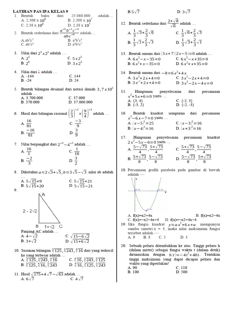 Latihan Pas MTK 9 SMP | PDF