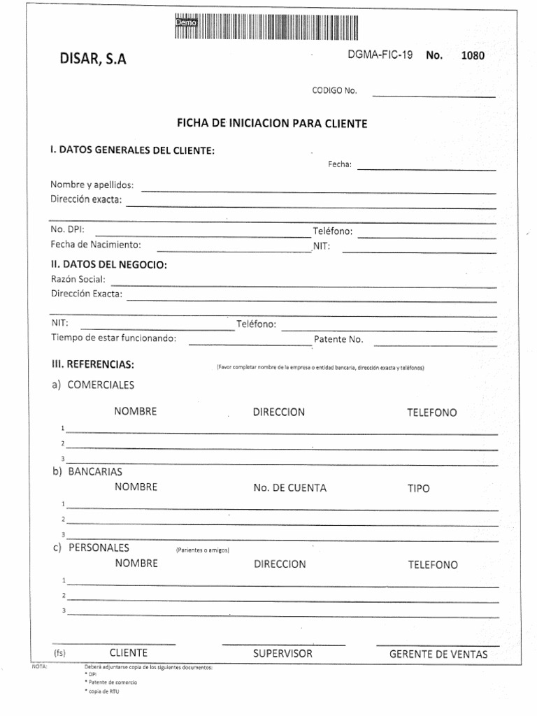 Ficha Cliente Nuevo | PDF