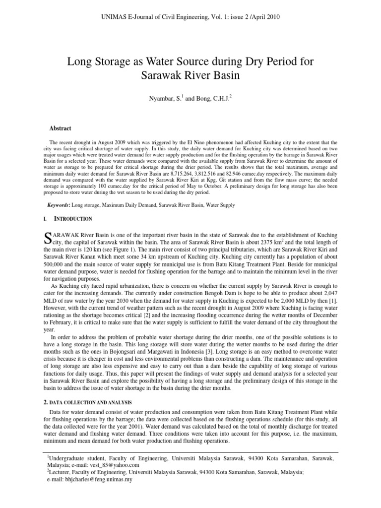 Long Storage As Water Source During Dry Period For Sarawak River Basin ...