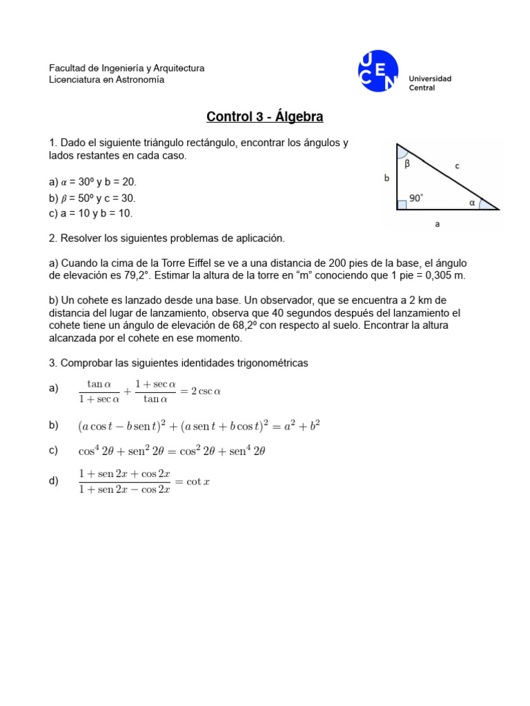 Control3 Algebra | PDF | Trigonometría | Geometría Elemental