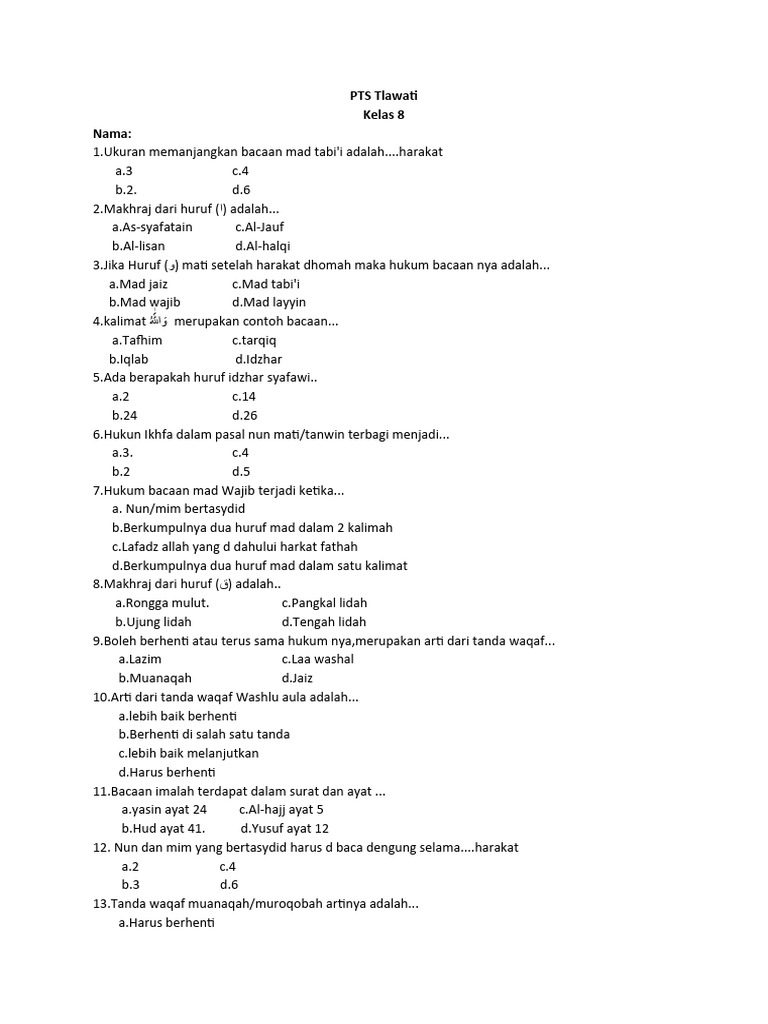 PTS Tilawati Kelas 8 | PDF