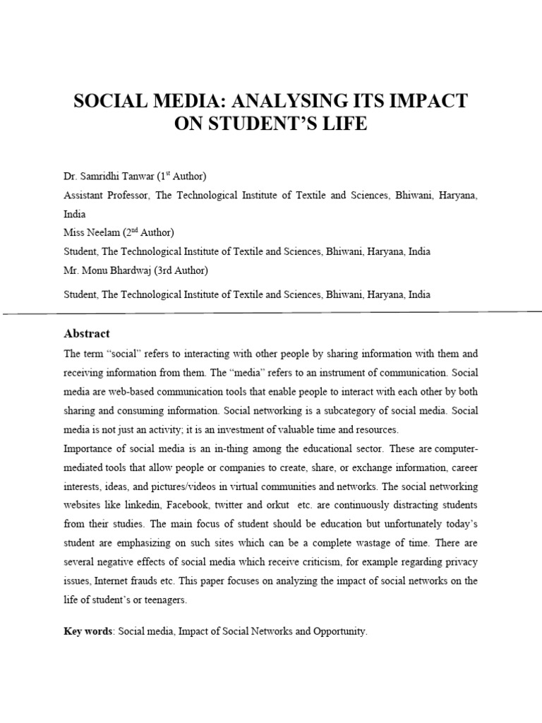 Social Media Analysing Its Impact On Students Life 1 | PDF | Social ...