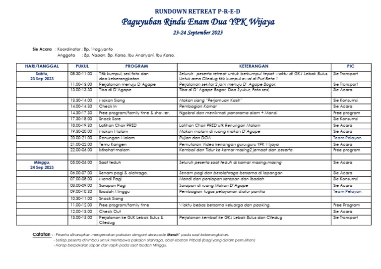 RUNDOWN ACARA RETREAT PRED 24 25 Sept 2023 | PDF