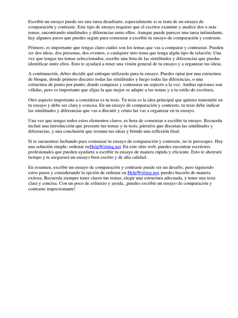 Cómo Comenzar Un Ensayo de Comparación y Contraste | PDF | Scribd ...