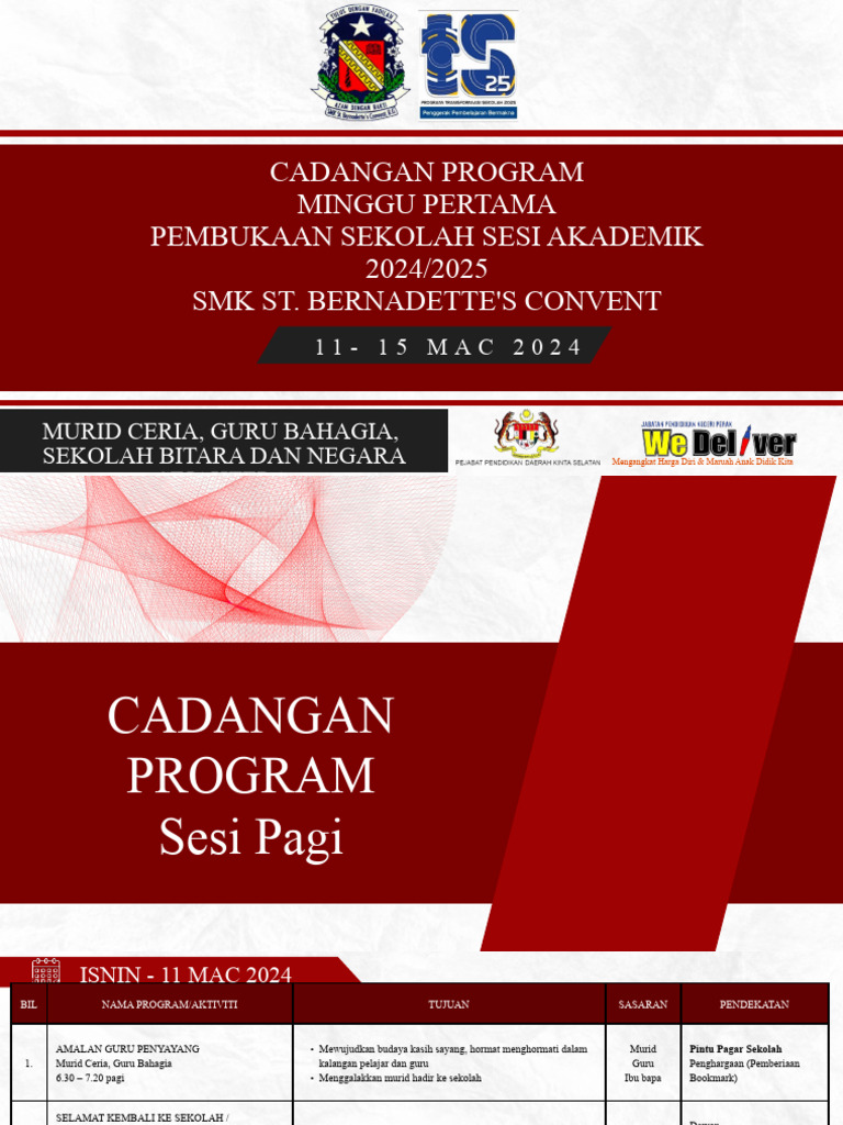 Program Minggu Pertama Pembukaan Sekolah Sesi Akademik 2024 | PDF