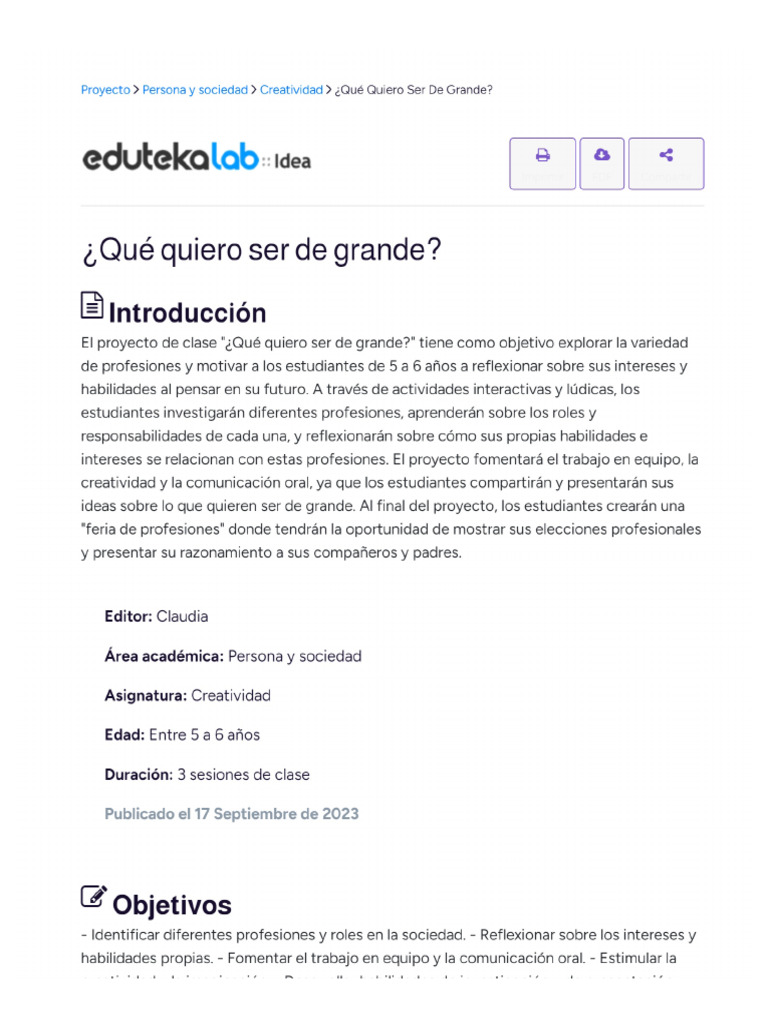 ¿Qué Quiero Ser de Grande | PDF
