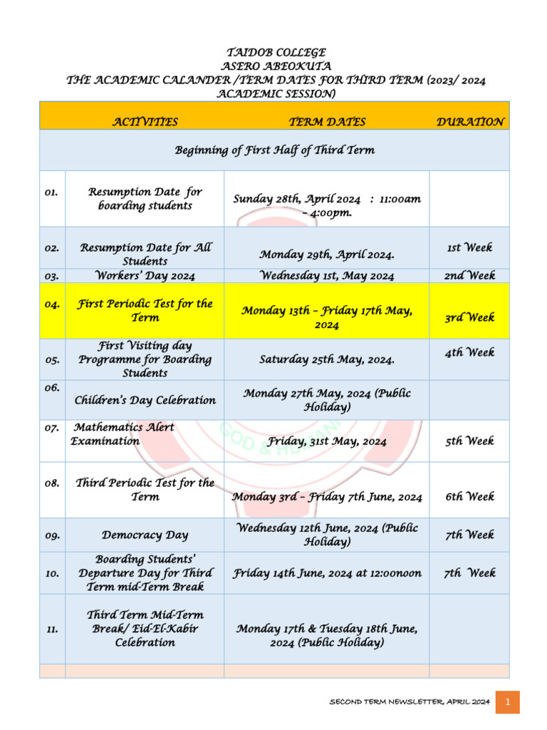 Academic Calender | PDF | Academic Term