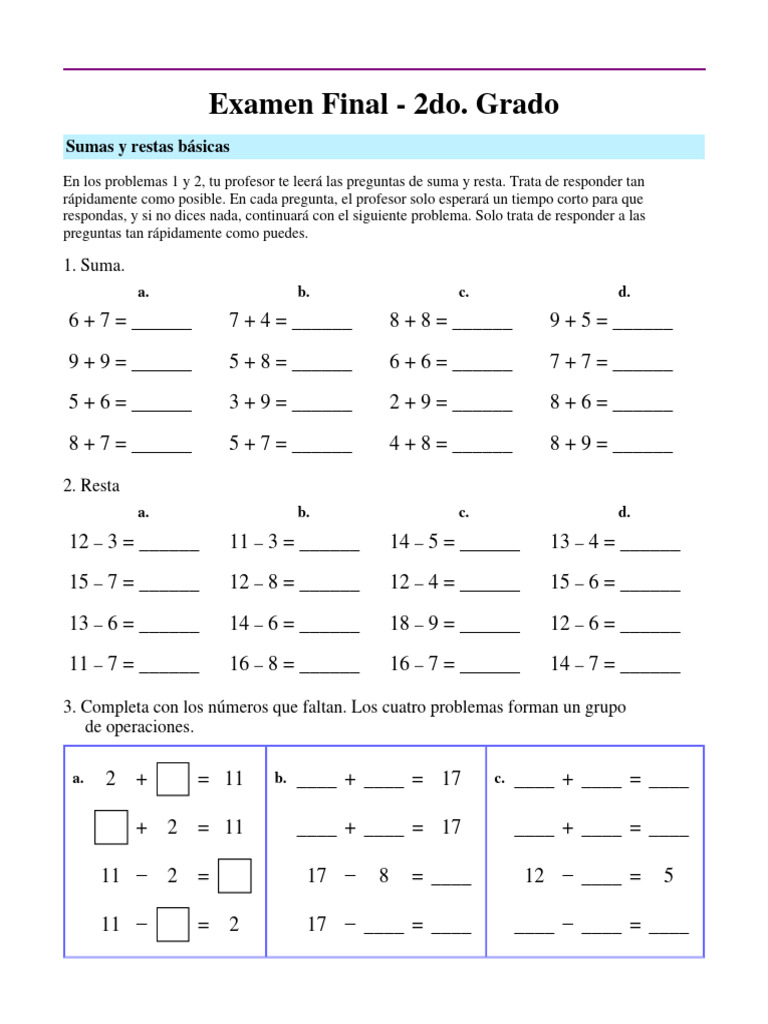 Mamut Matematicas Examen Final Grado 2-3-9 | PDF