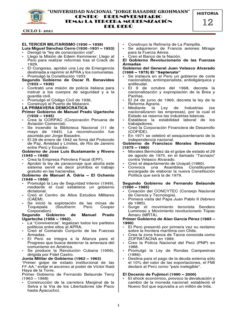 Pract. 12 - Historia | PDF | Perú | Gobierno