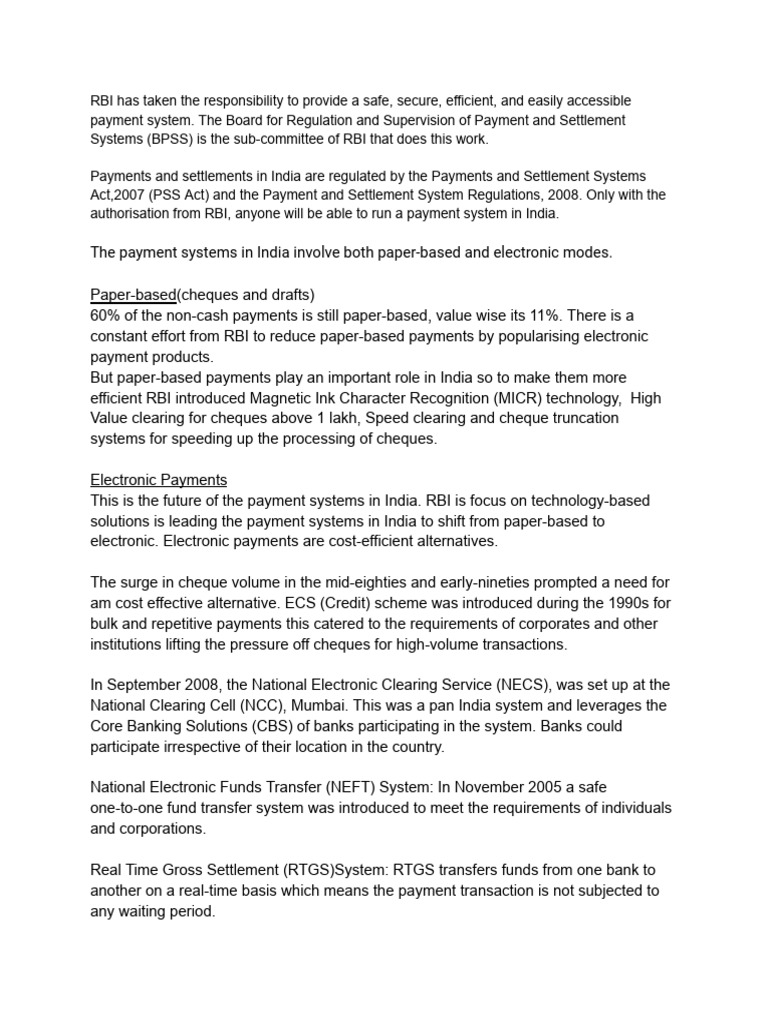 Rbi Payment Systems | PDF | Payment System | Financial Technology