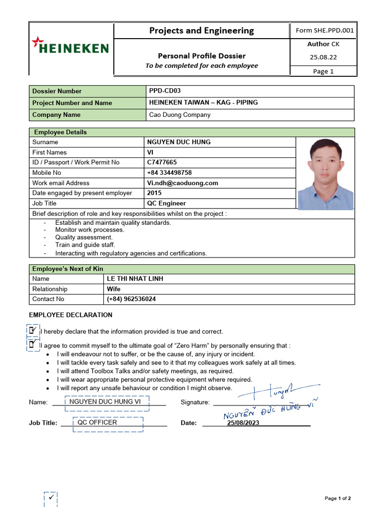 CD03-NGUYEN DUC HUNG VI - Personal Profile Dossier | PDF | Employment ...