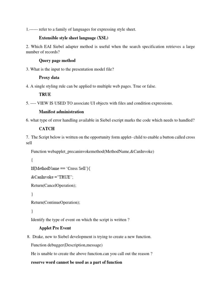 OC Siebel MCQ1 | PDF | Boolean Data Type | Databases