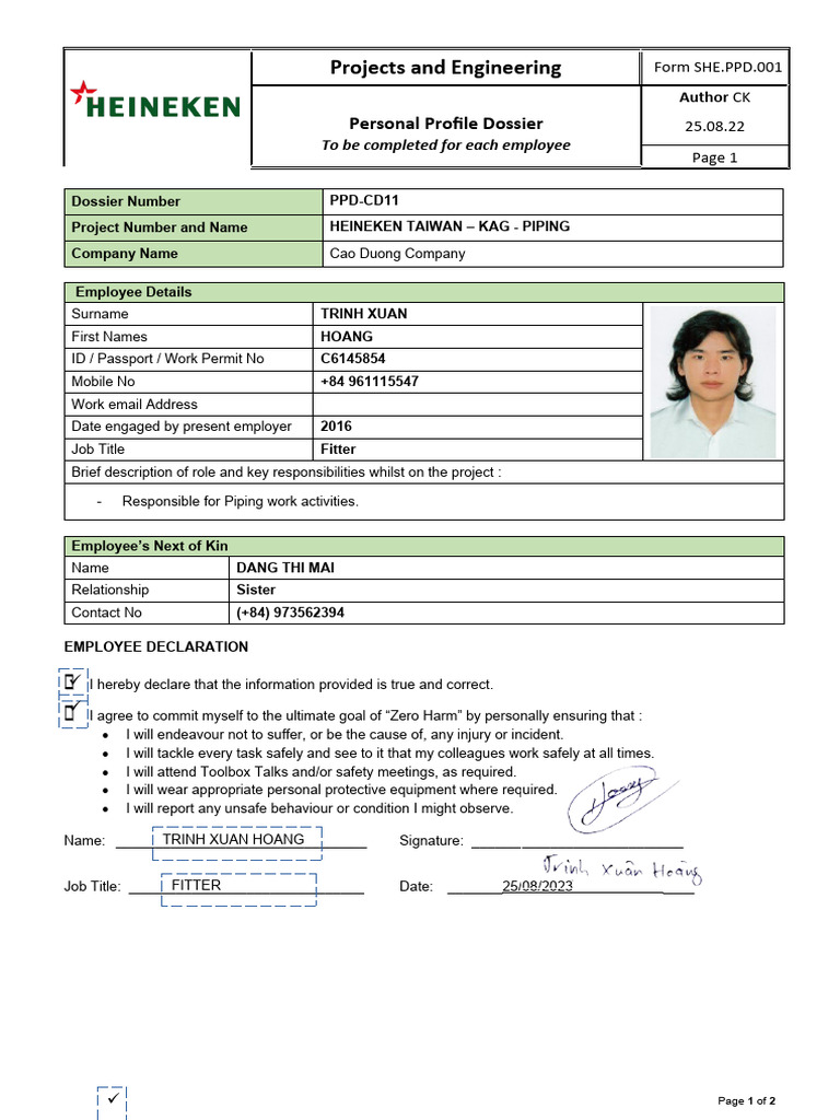 CD11 Form: Employee Profile for Fitter | PDF | Occupational Safety And ...
