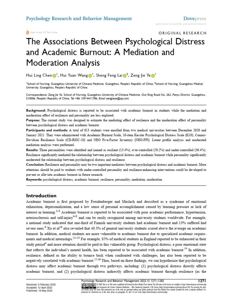 Chen2022 Mediation Moderation Analysis | PDF | Occupational Burnout ...