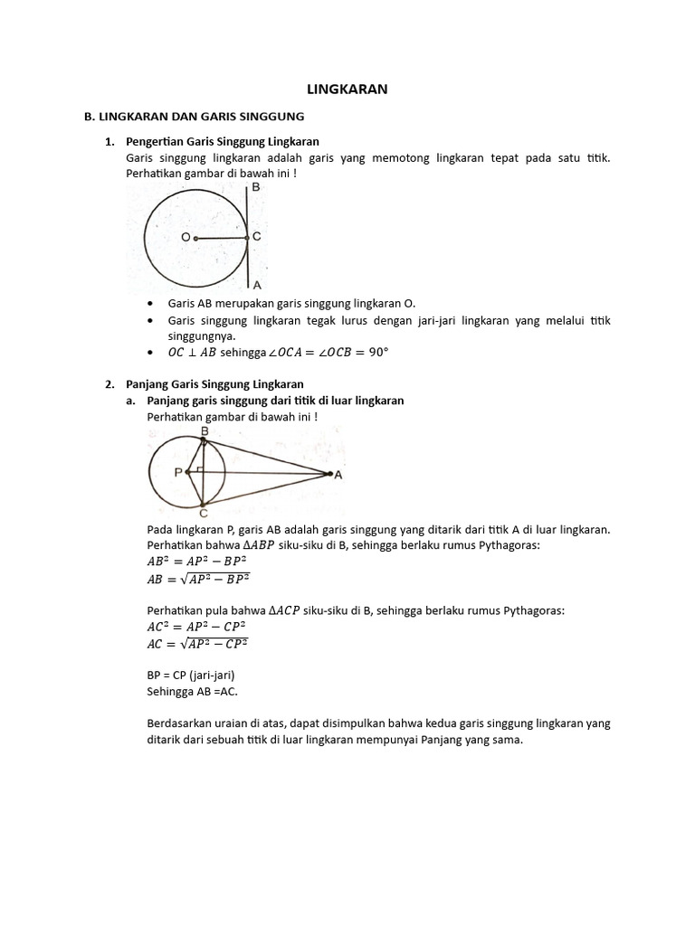 Lingkaran & Garis Singgung | PDF | Metode & Bahan Ajar | Griya & Taman