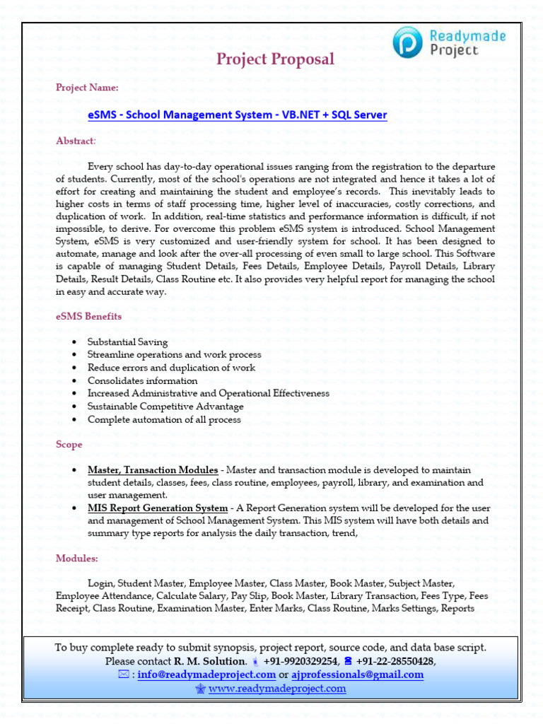 Sms SQL Project Proposal | PDF | Databases | Software