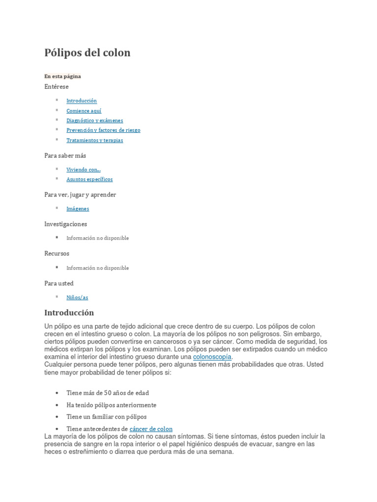 Pólipos de Colon: Diagnóstico y Tratamiento | PDF | Cáncer colonrectal ...
