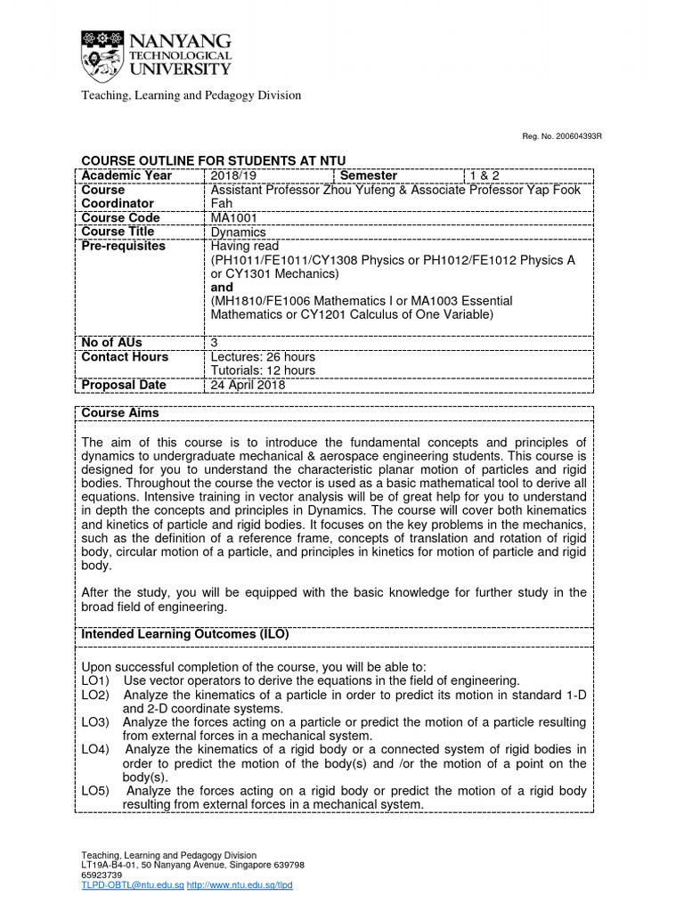 MA1001 Dynamics | PDF | Momentum | Kinematics