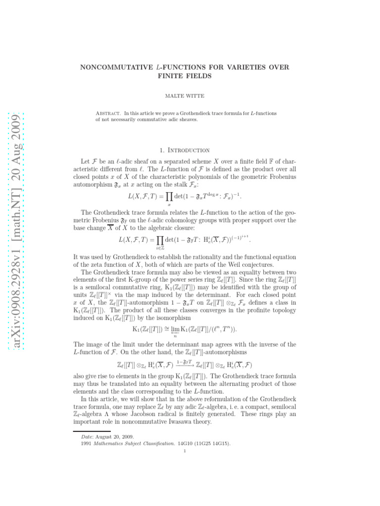L Functions Over Finite Fields Pdf Ring Mathematics Field