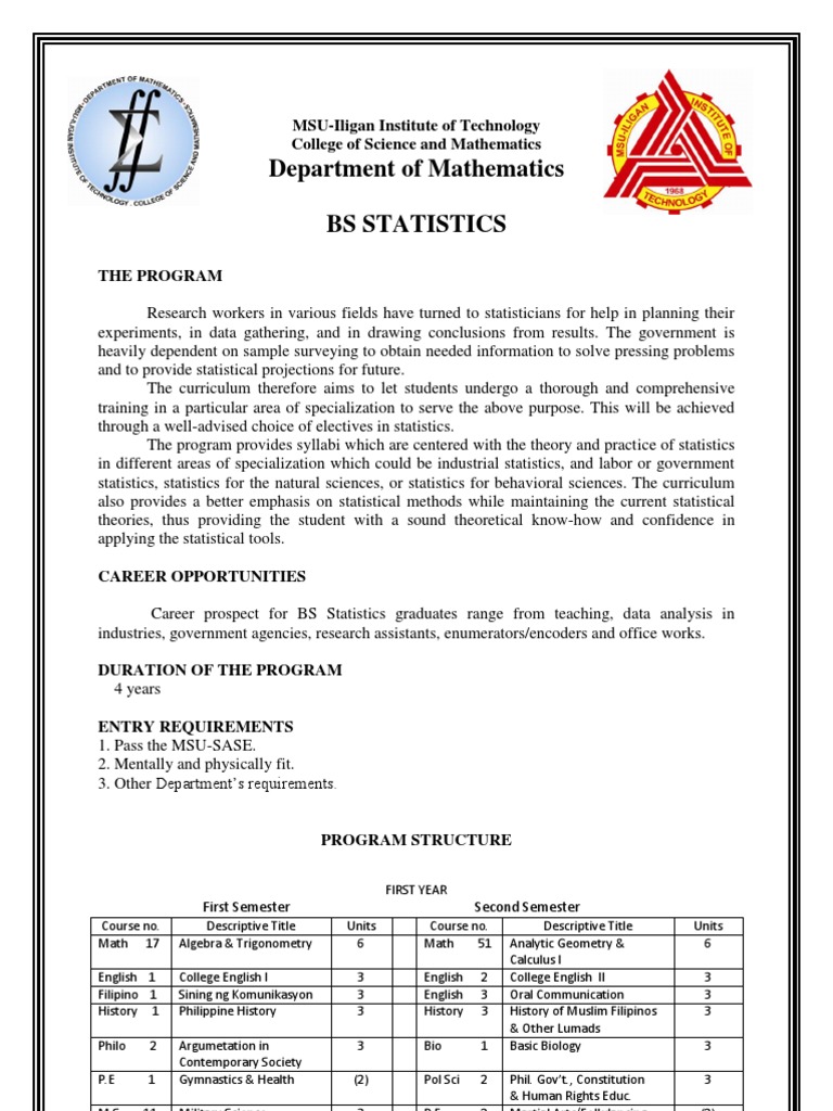 Bachelor Of Science In Statistics Pdf Statistics Teaching Mathematics