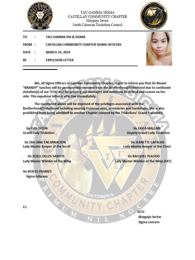 EXPULSION LETTER FOR SIS NOAMI | PDF